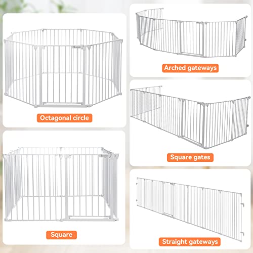 COMOMY 198" Baby Gate Extra Wide, Dog Gate Pet Gate for House Stairs Doorways Fireplace, Adjustable 3 in 1 Play Yard Child Safety Gate, Auto Close, Hardware Mounted (30" Tall, White)