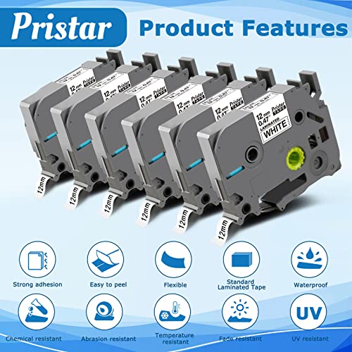 Compatible Label Tape for Brother TZe-231 Tape 12mm 0.47 Laminated White Tz231 Tz-231 TZe231 Tz Tape for Brother P-Touch 2040 D210 H100 D410 D400 D220, 6-Pack, by Pristar