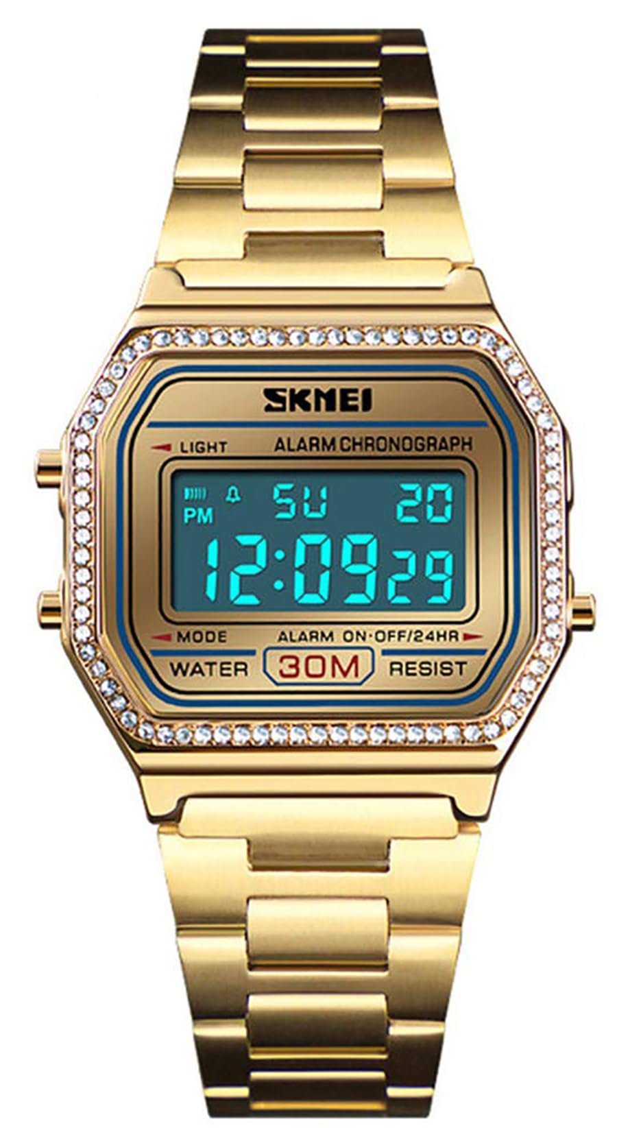 MASTOP Luxury Women Watches Full Steel Electronic LED Digital Fashion Ultra Thin Square Ladies Wrist Watches (Black) (Gold)
