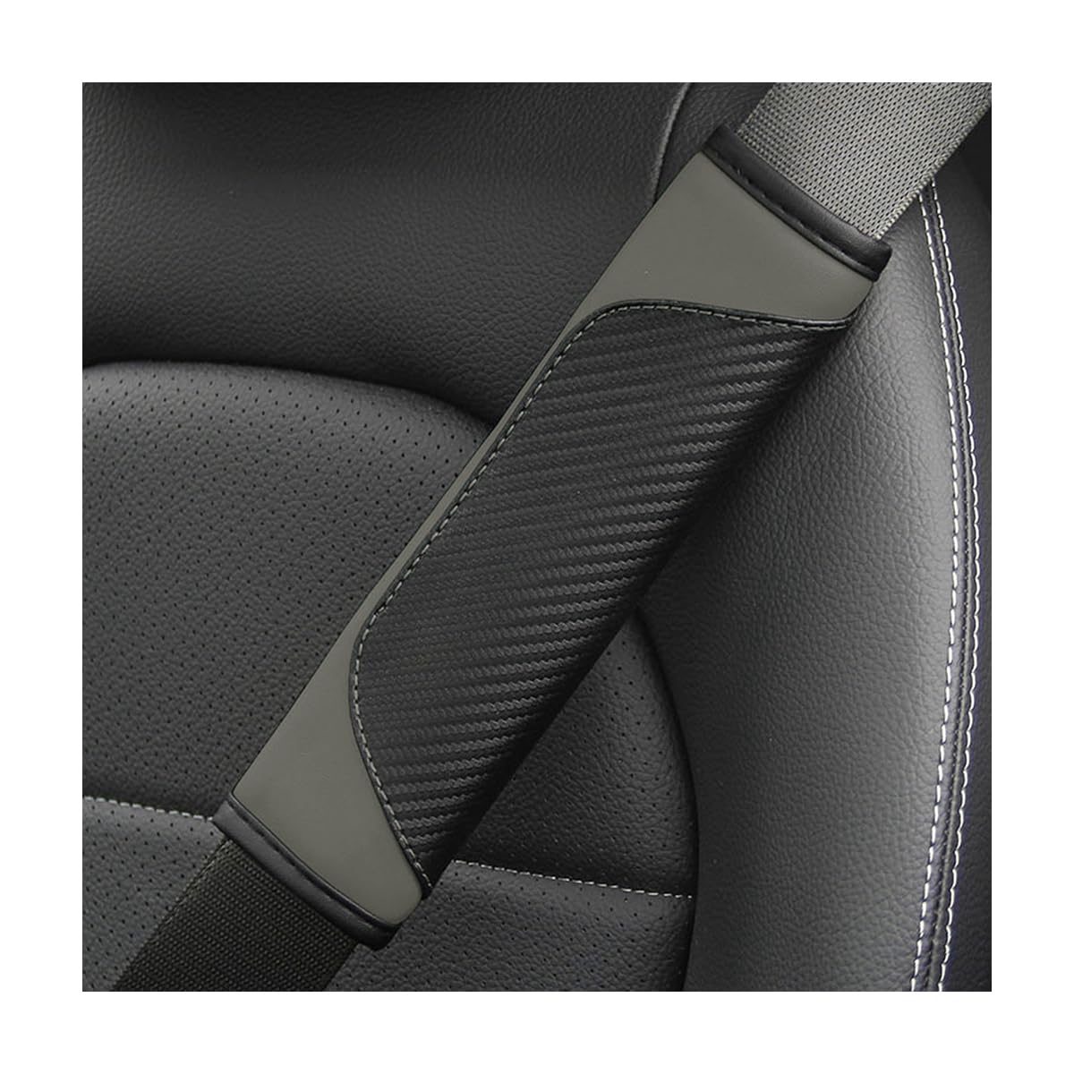 AUCELI 2PCS Car Seat Belt Cover, Carbon Fiber Safety Seatbelt Shoulder Strap Covers, Breathable Leather Soft Harness Pad Protect Your Neck and Shoulder Compatible with Cars