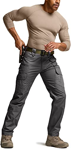 CQR Men's Tactical Pants, Water Resistant Ripstop Cargo Pants, Lightweight EDC Work Hiking Pants, Outdoor Apparel, Duratex Mag Pocket Charcoal, 32W x 30L