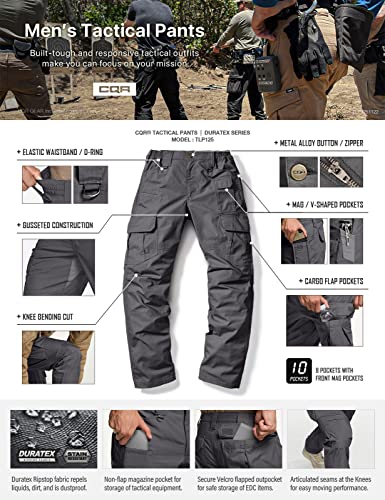 CQR Men's Tactical Pants, Water Resistant Ripstop Cargo Pants, Lightweight EDC Work Hiking Pants, Outdoor Apparel, Duratex Mag Pocket Charcoal, 32W x 30L