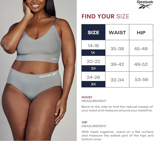 Reebok Women's Plus Size Hipster Panties - 4 Pack Performance Seamless Underwear for Women, Made to Fit Your Curves (1X-3X), Size 3X, Green/Lily/Black/Black