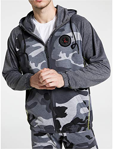PASOK Men's Casual Tracksuit Set Long Sleeve Full-Zip Running Jogging Athletic Sweat Suits Style 2 Gray 2XL
