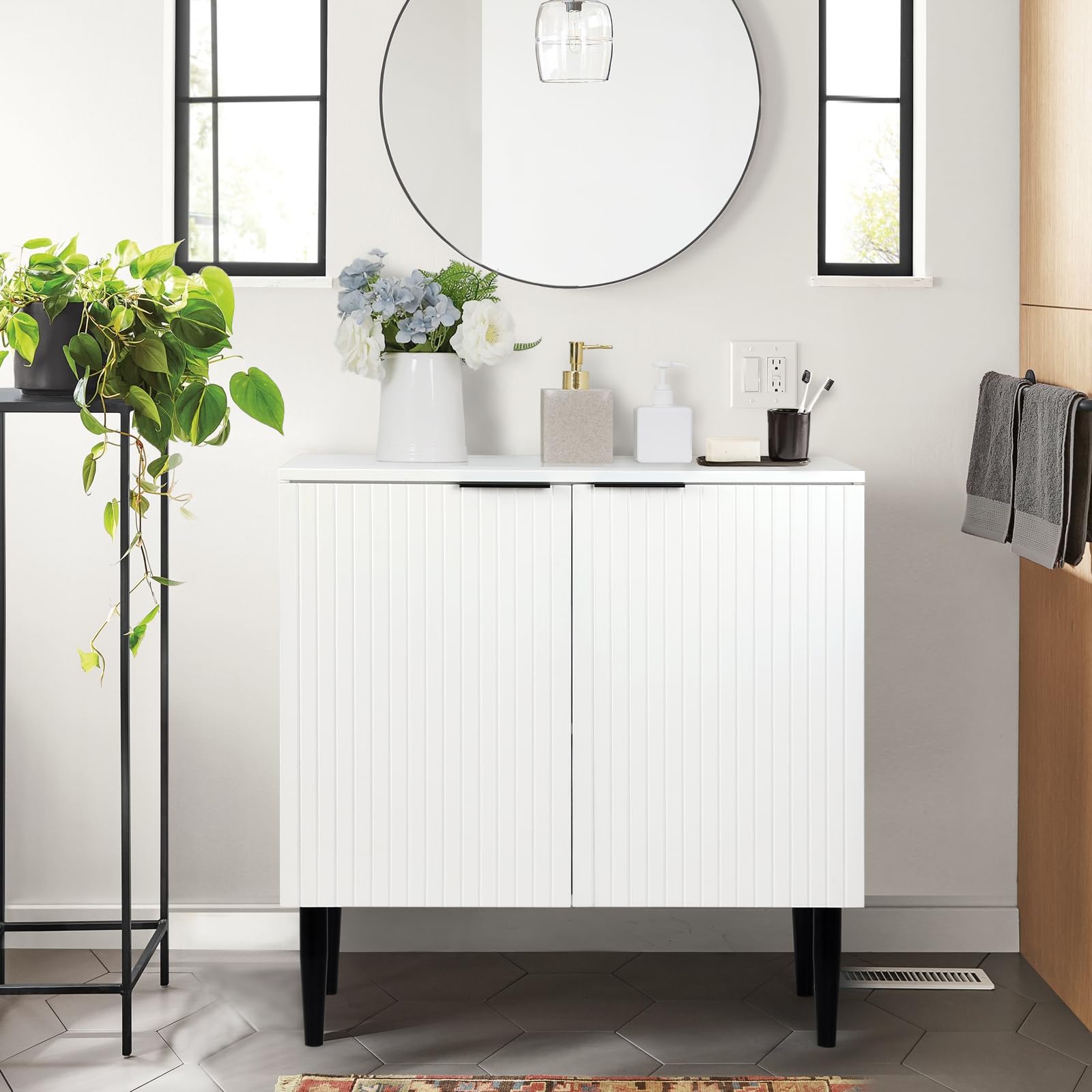 VOWNER Sideboard Buffet Cabinet, Kitchen Accent Cabinet, Modern Credenza with Doors and Adjustable Shelves, Accent Cabinet for Dining Room, Hallway, Bathroom, White