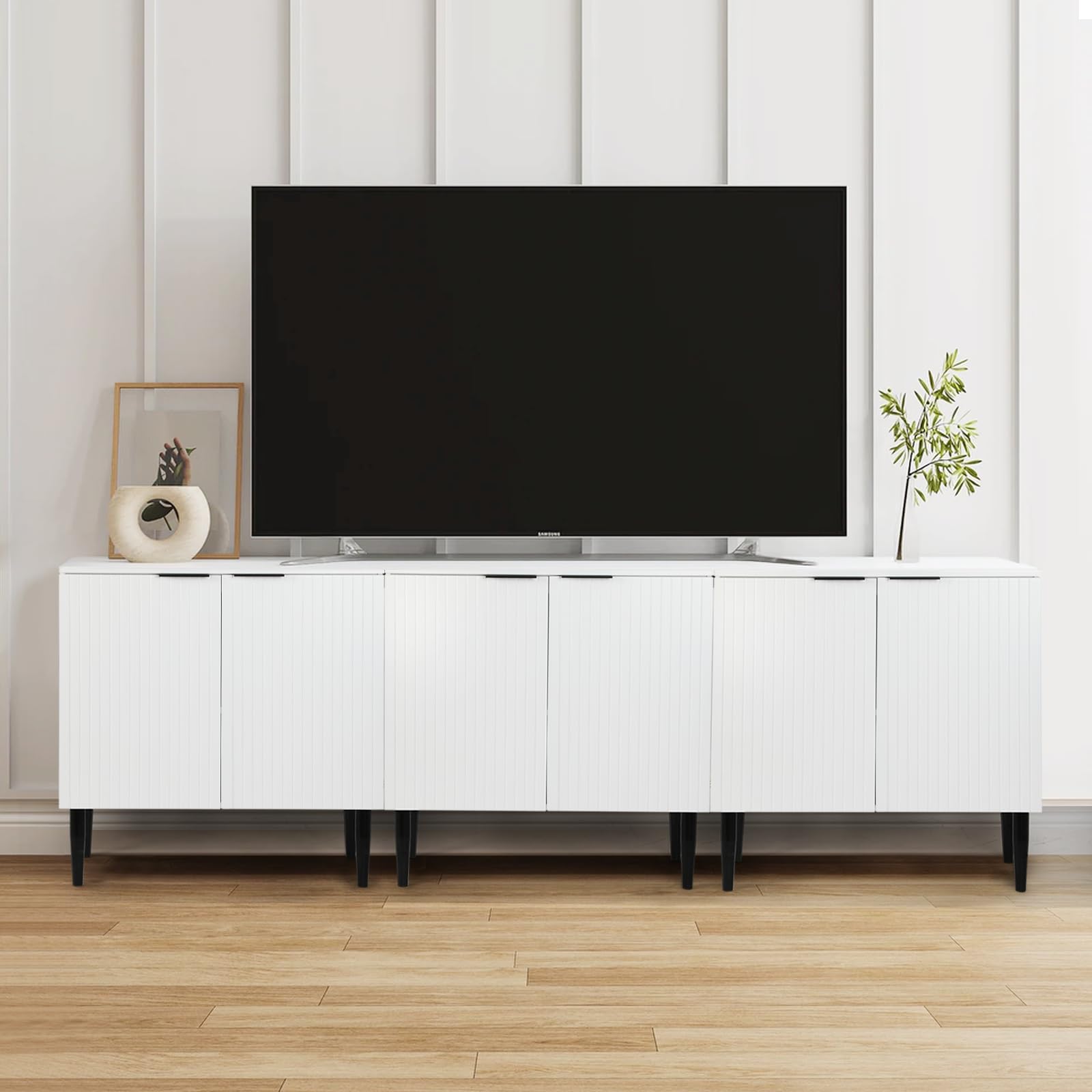 VOWNER Sideboard Buffet Cabinet, Kitchen Accent Cabinet, Modern Credenza with Doors and Adjustable Shelves, Accent Cabinet for Dining Room, Hallway, Bathroom, White