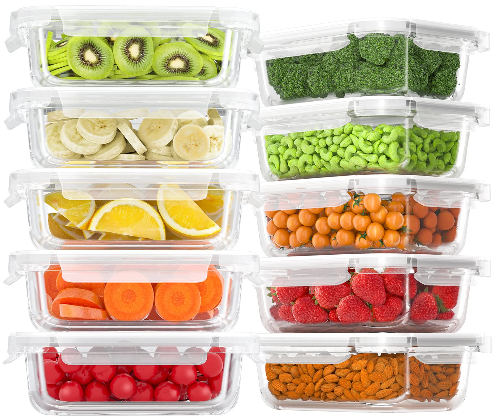 Bayco 10 Pack Glass Meal Prep Containers, Glass Food Storage Containers with Lids, Airtight Glass Lunch Bento Boxes, BPA-Free & Leak Proof (10 lids & 10 Containers) - Grey
