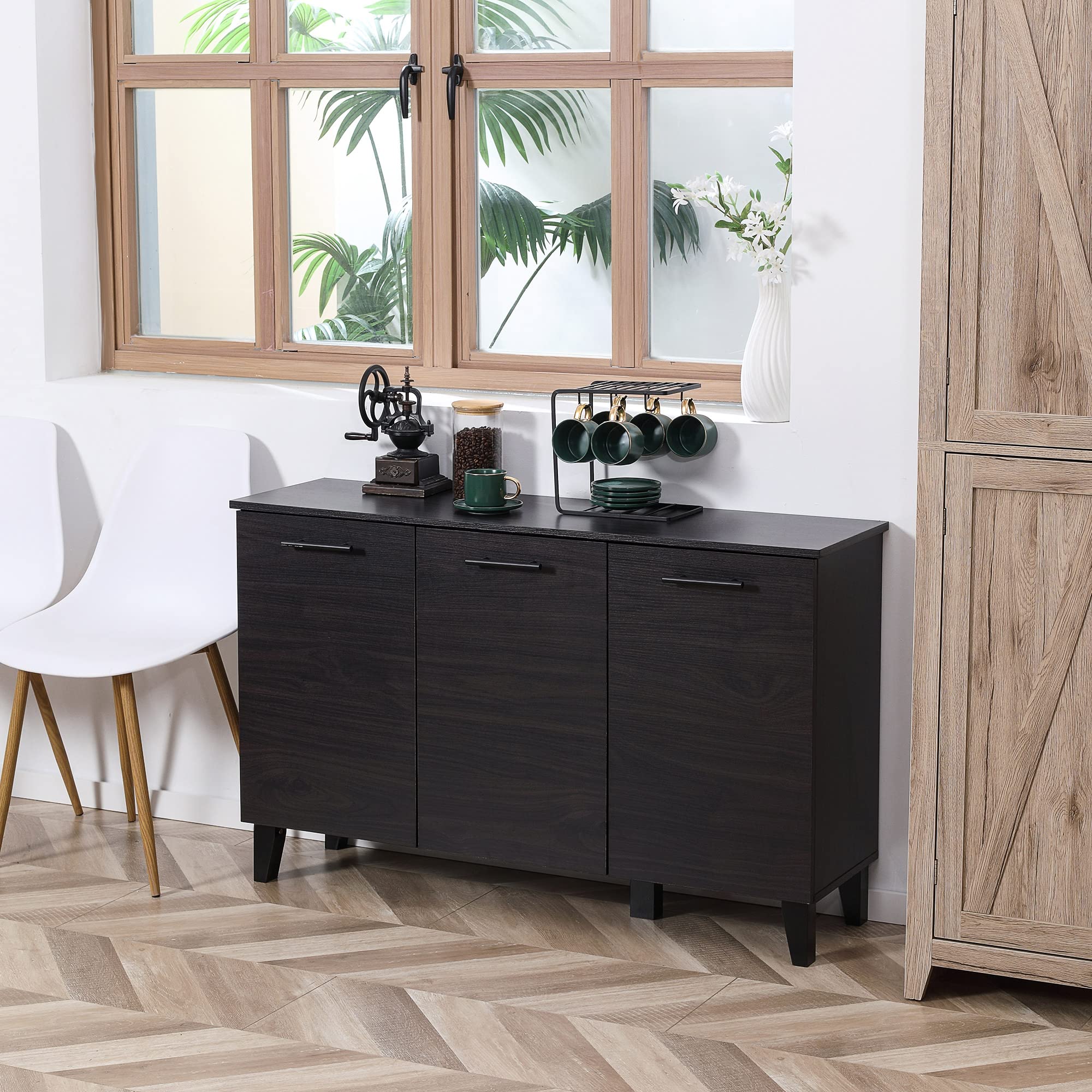 HOMCOM Sideboard Buffet Cabinet, Kitchen Cabinet with Adjustable Shelf, Coffee Bar Cabinet, Dark Walnut