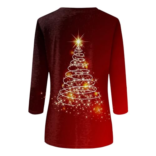 JJHAEVDY Christmas Fall Fashion Sweatshirts for Women Plus Size Tshirts Comfy Color Block Pullover Three Quarter Sleeve Outfit Womens Undershirts Sweatshirts(1-Vermilion,XX-Large)