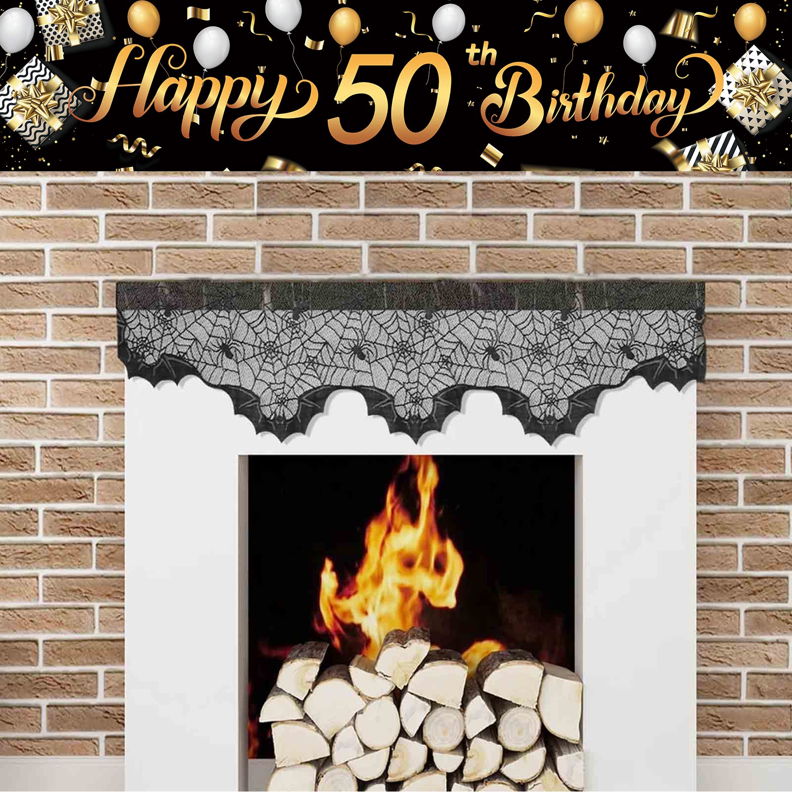 Mocossmy Happy 50th Birthday Banner,6x1.3 Ft Large Black Gold Glitter Happy Birthday Sign Photography Background Backdrop for Women Men Gifts Indoor Outdoor Birthday Anniversary Party Supplies Decoration