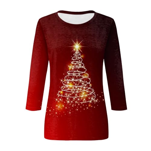 JJHAEVDY Christmas Fall Fashion Sweatshirts for Women Plus Size Tshirts Comfy Color Block Pullover Three Quarter Sleeve Outfit Womens Undershirts Sweatshirts(1-Vermilion,XX-Large)