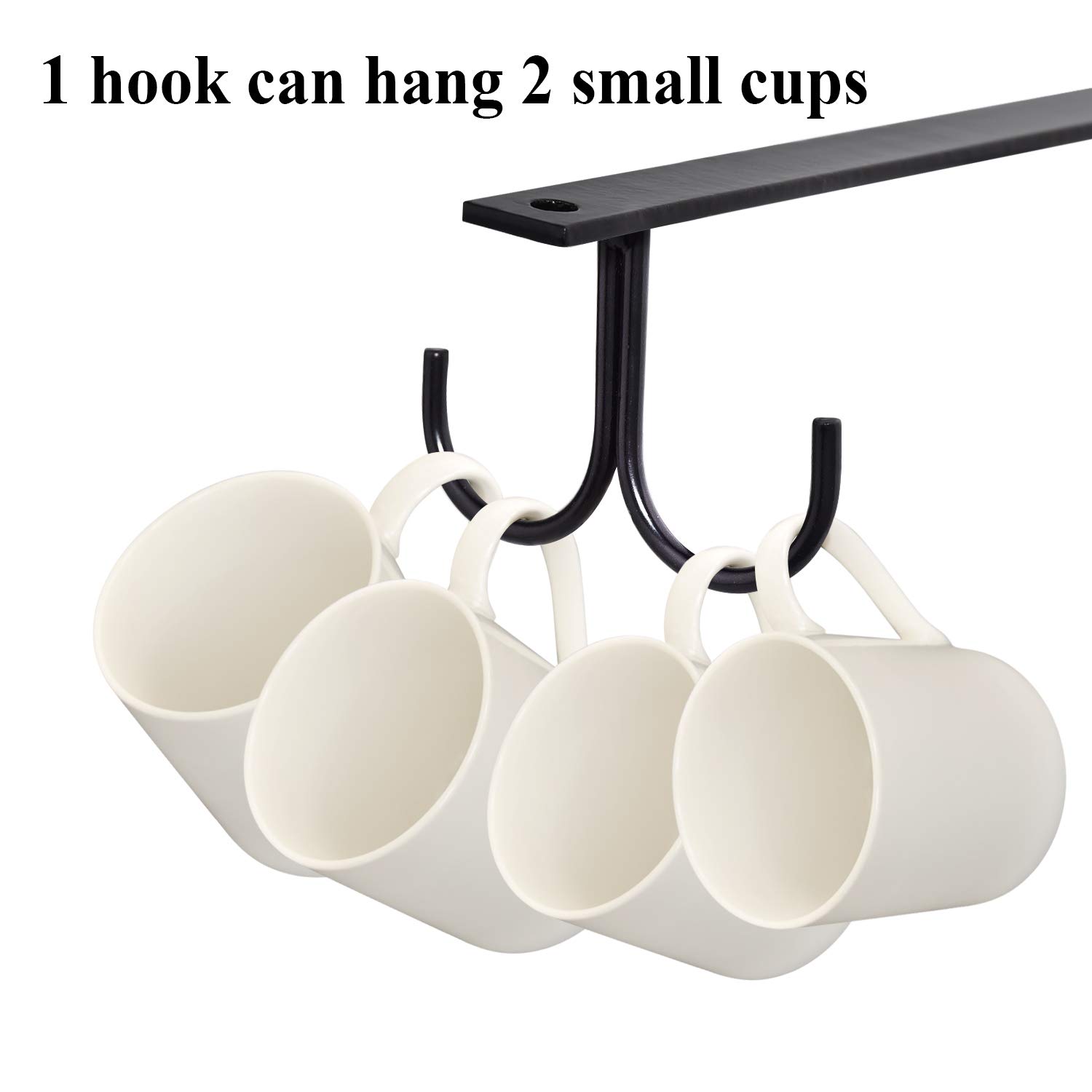 Mocoum Under Cabinet Mug Rack, Rustic Mug Organizer Rack Cup Holder Under Shelf Hanging Hooks Rack for Mugs, Coffee Cups and Kitchen Utensils Display (Black-2 Pack-8 Hooks)
