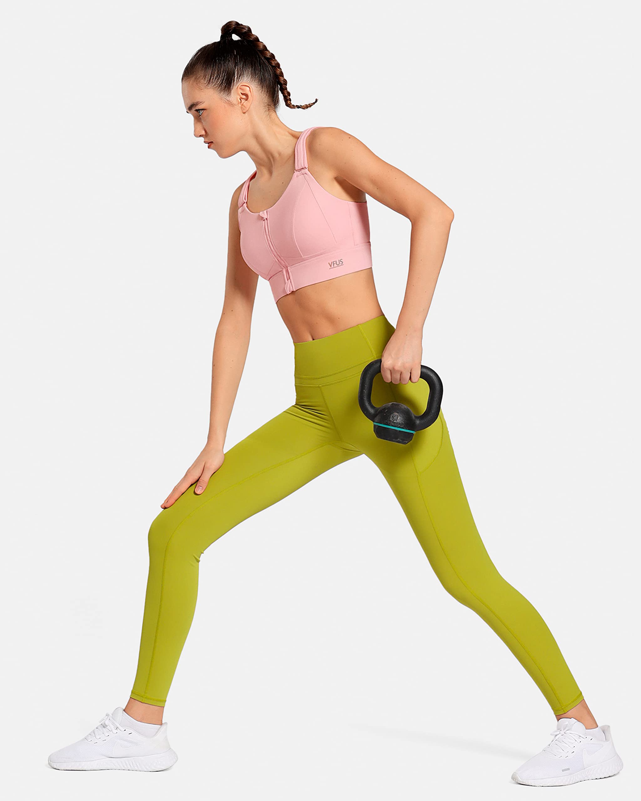 VFUS Sports Bras Adjustable Zip Front High Impact for Women Full Coverage Removable Padded Workout Running (Small, Pink)