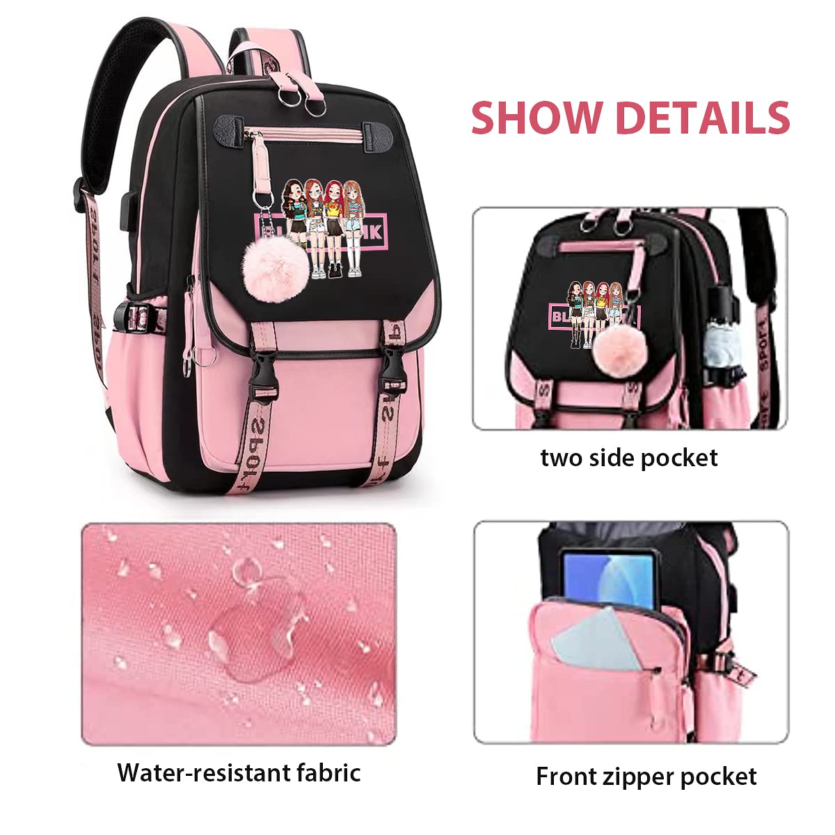 BEBBEE Unisex Bangtan boys Laptop Backpack Middle School Students Bookbag Outdoor Daypack for Girls Boys School (L)