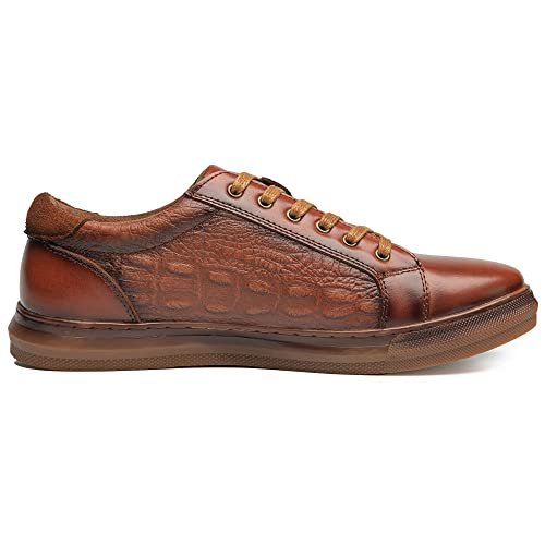 Arkbird Men's Fashion Casual Sneaker Shoes - Embossed Yellow Brown Leather Comfortable Daily Walking Shoe for Men