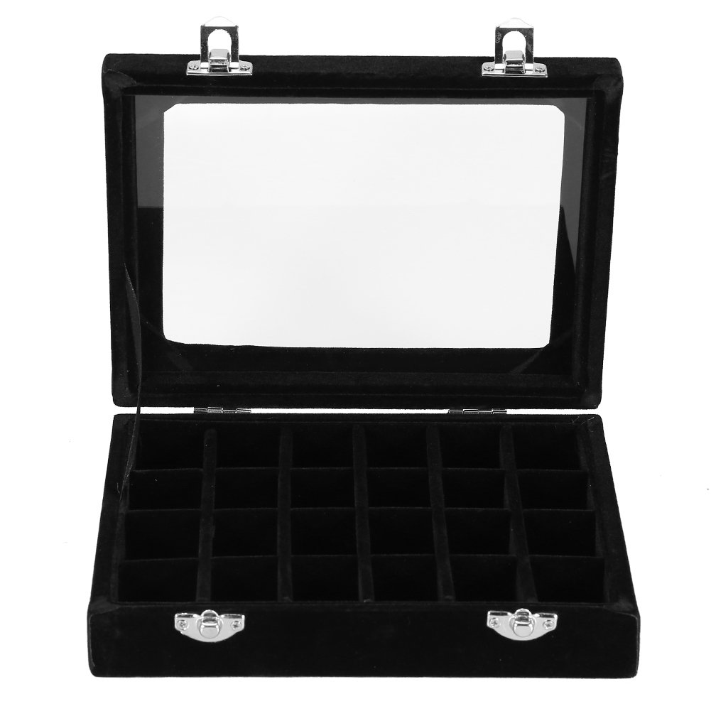 24 Grids Blank Nail Art Decorations Jewelry Rings Rhinestone Gemstone Beads Storage Box(Black)