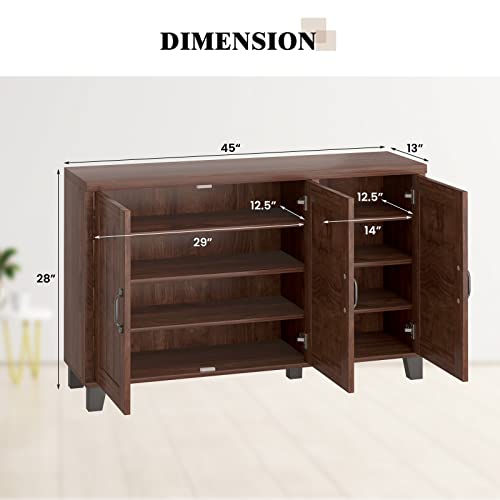 Giantex Buffet Cabinet Kitchen Storage Cupboard - 3 Door Sideboard with Adjustable Shelves, Cable Management Holes, Anti-Tipping Kits, Coffee Bar Console Cabinet for Living Room (Brown)
