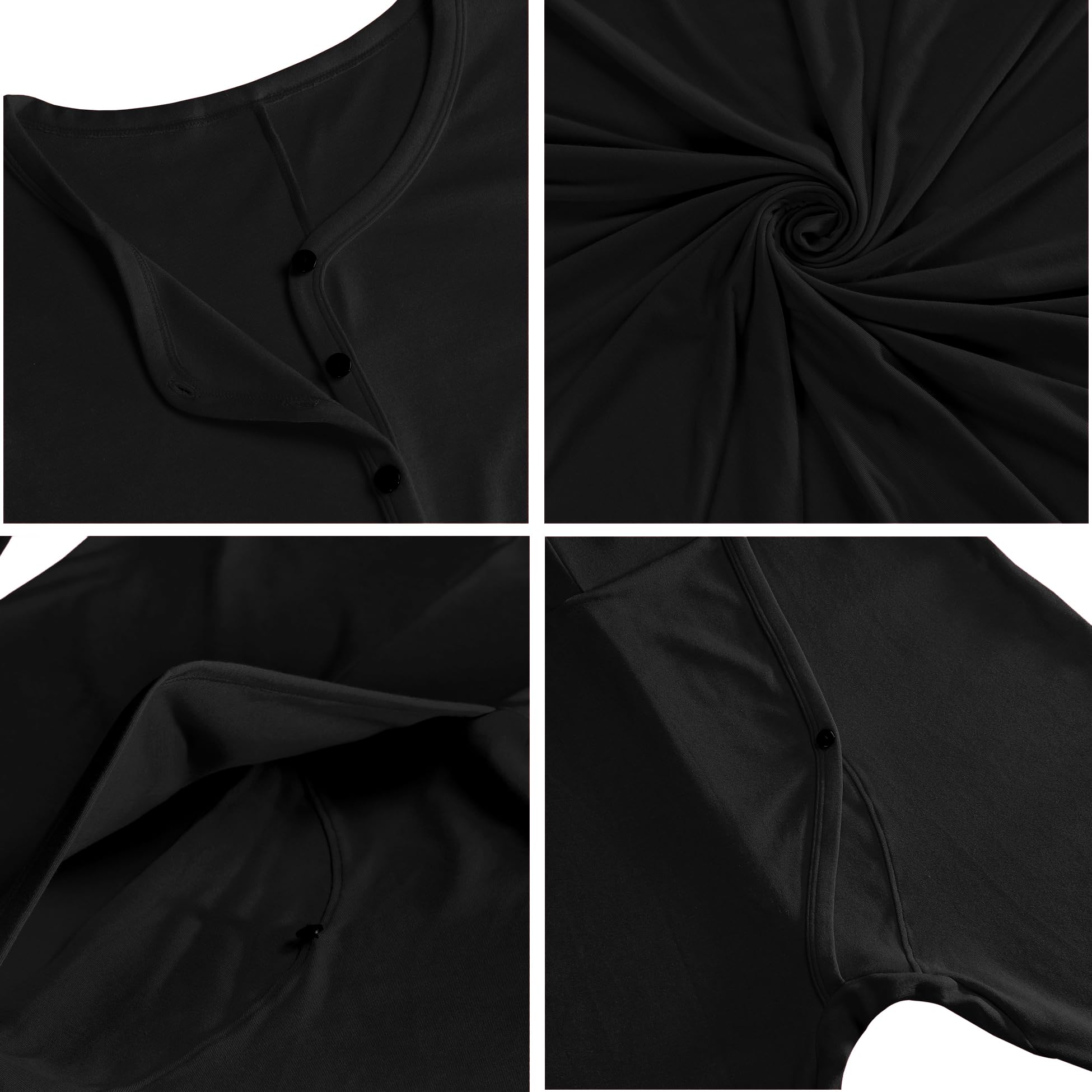 COLORFULLEAF Men's Cotton Thermal Underwear Union Suits Henley Onesies Base Layer (Black, XXL)