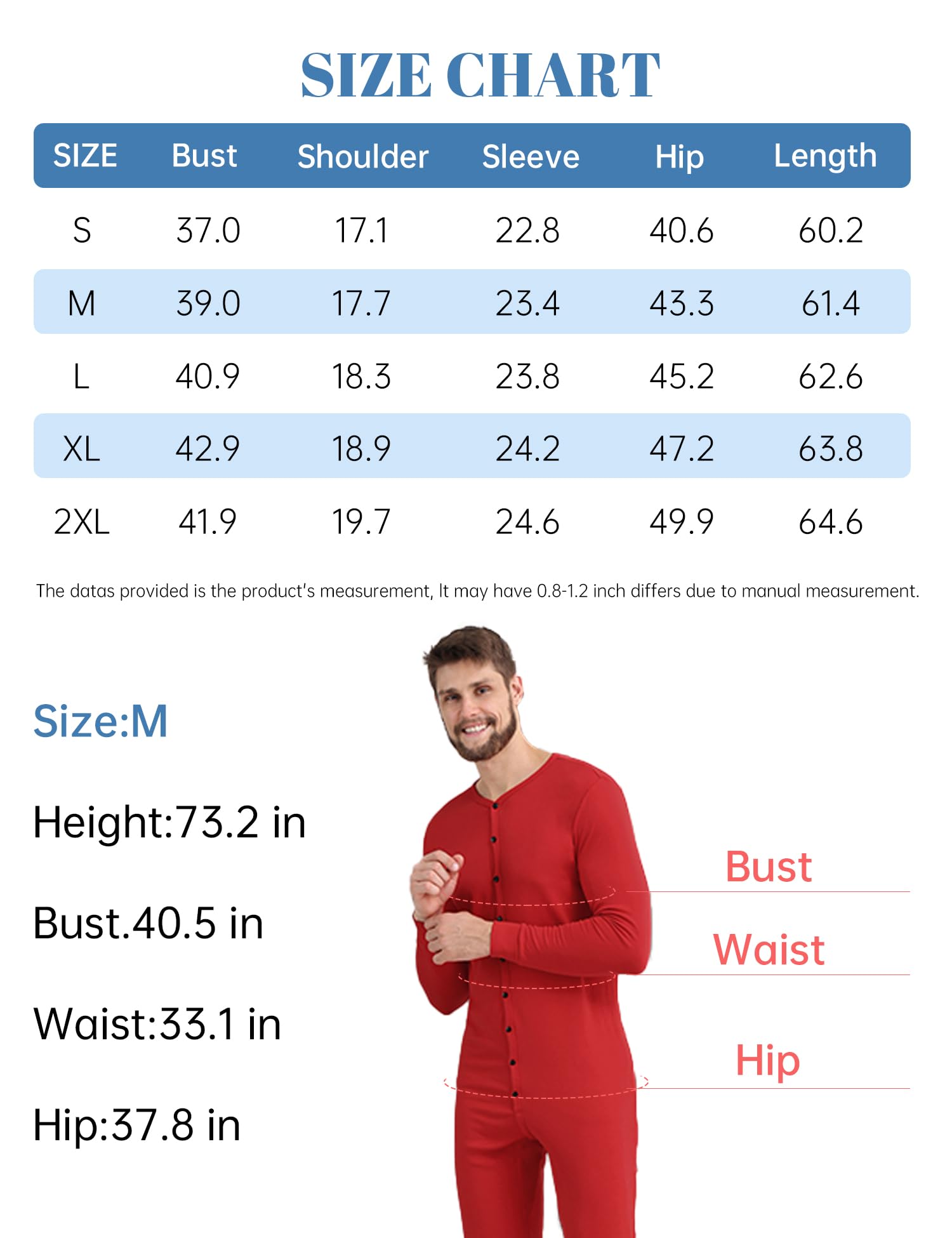 COLORFULLEAF Men's Cotton Thermal Underwear Union Suits Henley Onesies Base Layer (Black, XXL)