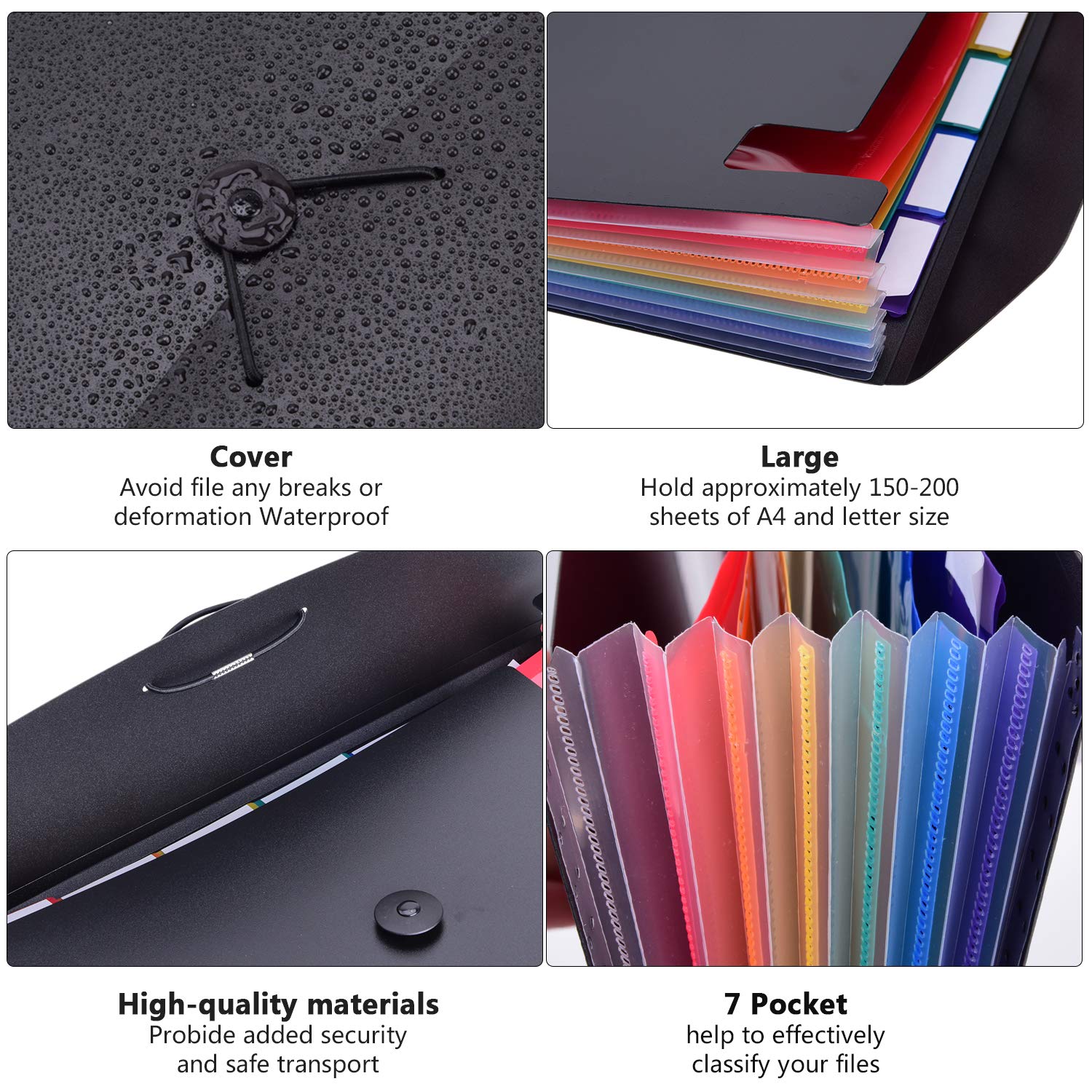7-Pocket Expanding File 3pcs, Plastic Expandable File Folder - Black&Blue&Red