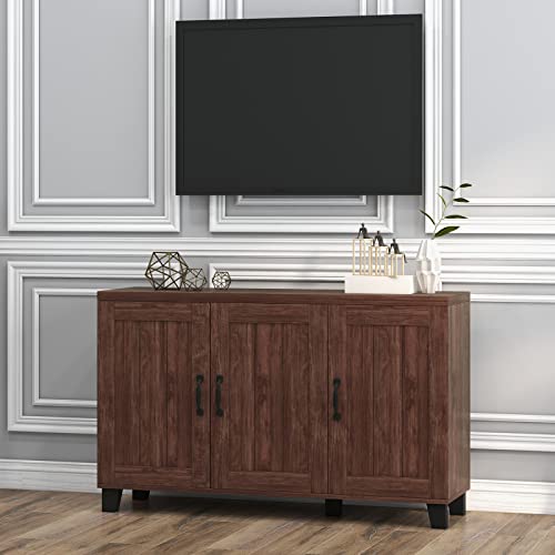 Giantex Buffet Cabinet Kitchen Storage Cupboard - 3 Door Sideboard with Adjustable Shelves, Cable Management Holes, Anti-Tipping Kits, Coffee Bar Console Cabinet for Living Room (Brown)