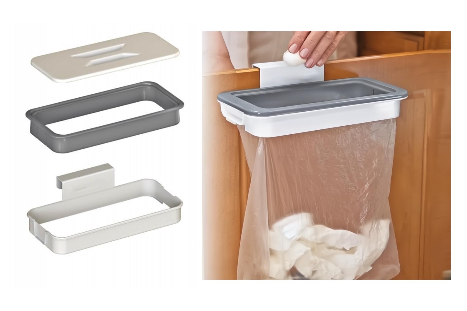 Garbage Bag Holder Kitchen Cupboard Hanging Garbage Bag Trash Can Waste Garbage Bin Rack Holder Kitchen Tools Kitchen Supplies Garbage Storage Rack Can with Lid