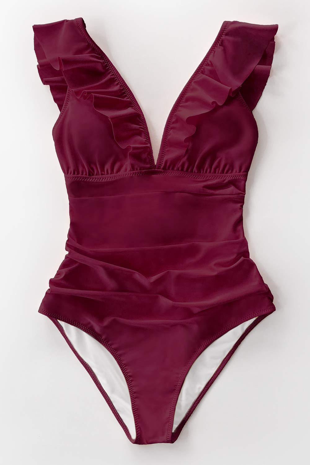 CUPSHE Women's Red Ruffled Lace Up One Piece Swimsuit, L