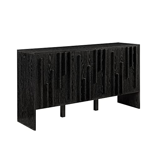 Walker Edison Contemporary Detailed 3-Door Dining Storage Sideboard, 55 Inch, Black