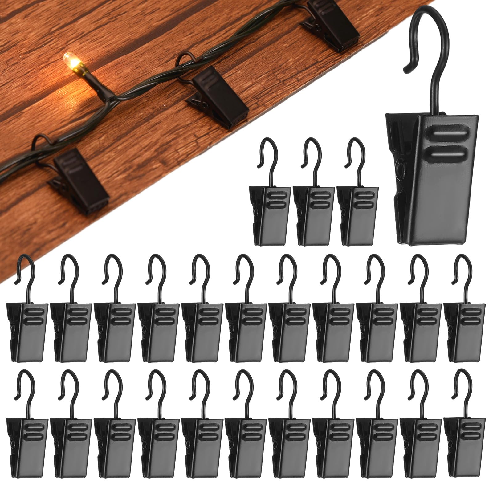 Gisafai Christmas Asphalt Shingles Roof Light Clips Mini Light Clips for Gutters Hooks for Hanging Christmas Outdoor Decoration, Electroplated Iron(Black,50 Pcs)