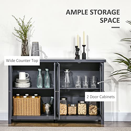 HOMCOM Sideboard, Buffet Cabinet with 4 Tempered Glass Doors, Arc Pattern and Adjustable Storage Shelf, Credenza, Gray