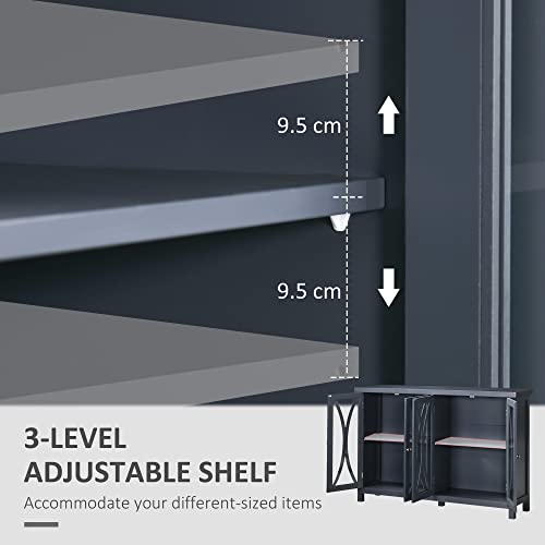 HOMCOM Sideboard, Buffet Cabinet with 4 Tempered Glass Doors, Arc Pattern and Adjustable Storage Shelf, Credenza, Gray