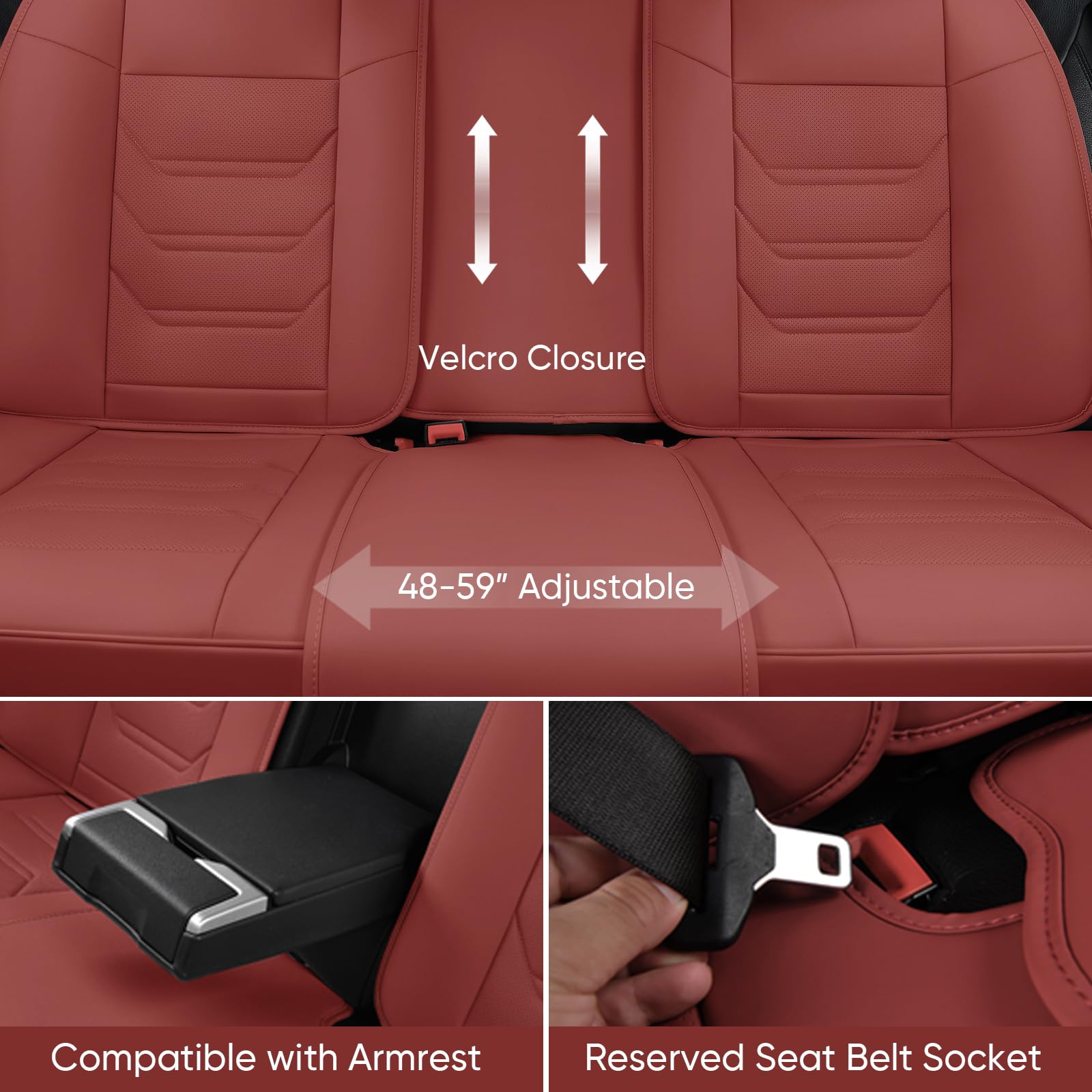 TIEHESYT Wine Red Car Seat Covers Full Set, Breathable Leather Automotive Front and Rear Seat Covers & Headrest for Comfortable Driving, Universal Auto Interior Fit for Most Kinds of Vehicles, Cars