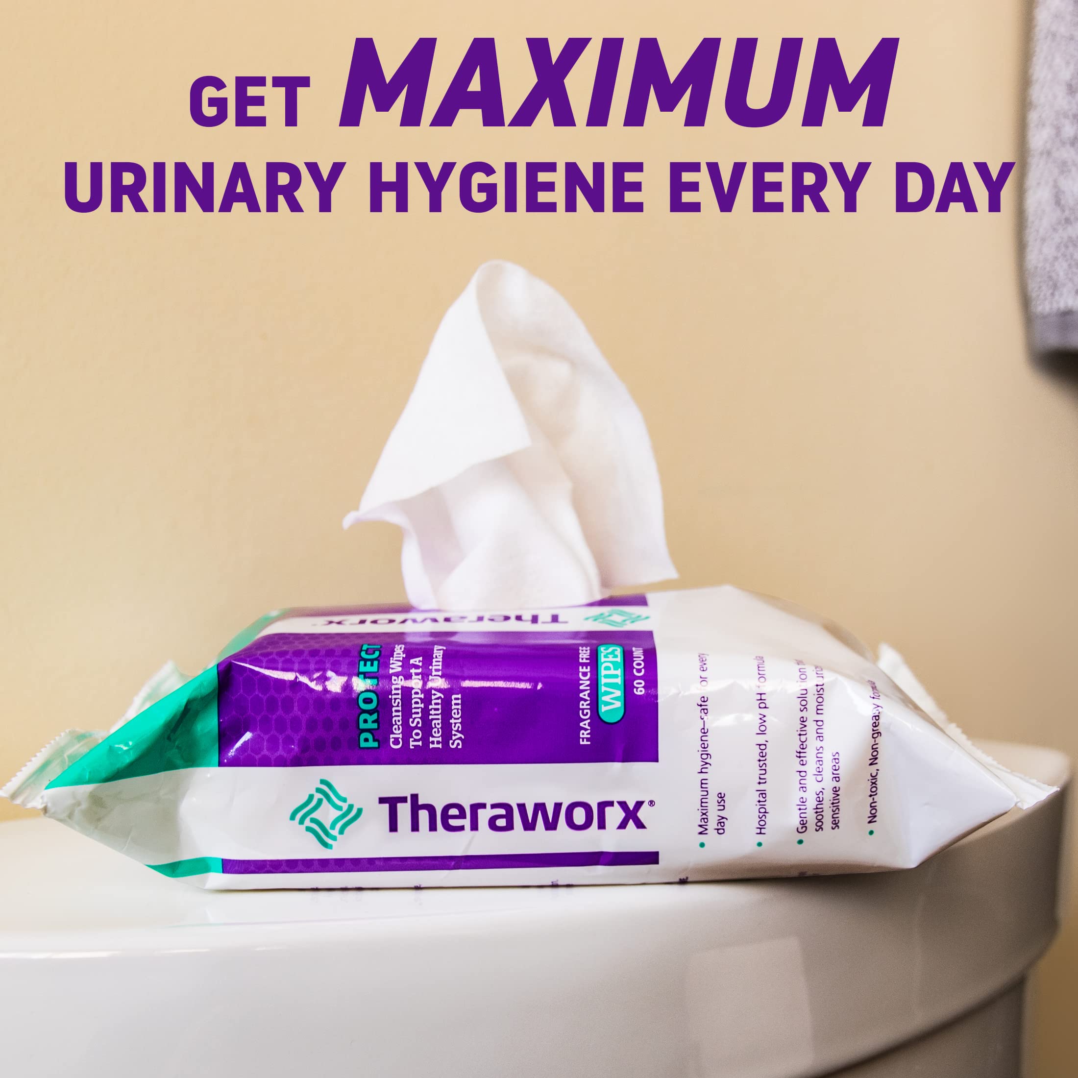 Theraworx Protect 60-Count Wipes for Daily Urinary Health and Hygiene Care