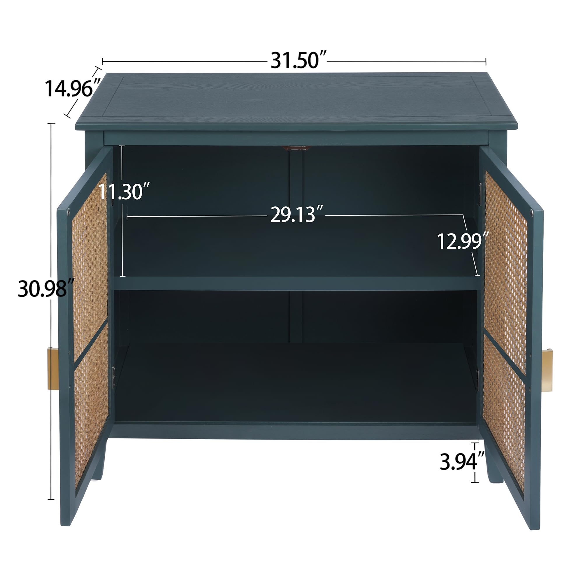 Warmiehomy Rattan Sideboard Buffet Cabinet Accent Storage Cabinet with Doors & Shelf Kitchen Cupboard Console Table Teal Cabinet for Living Room Dining Room Hallway Entryway, Natural, Green