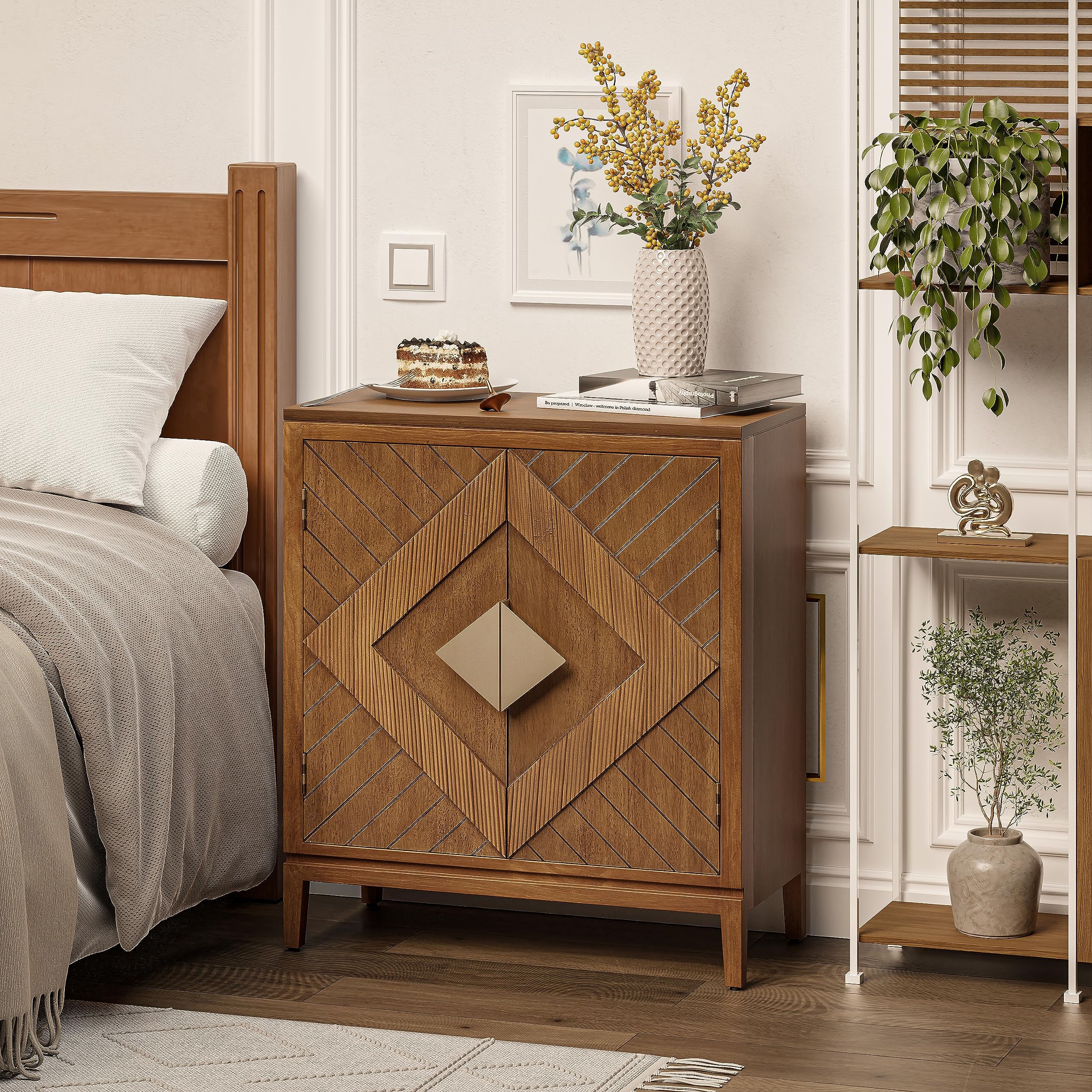 COZAYH Farmhouse Storage Cabinet Accent Sideboard Wood Buffet Cabinet with 2-Door for Living Room, Hallway, Bedroom, Dining Room