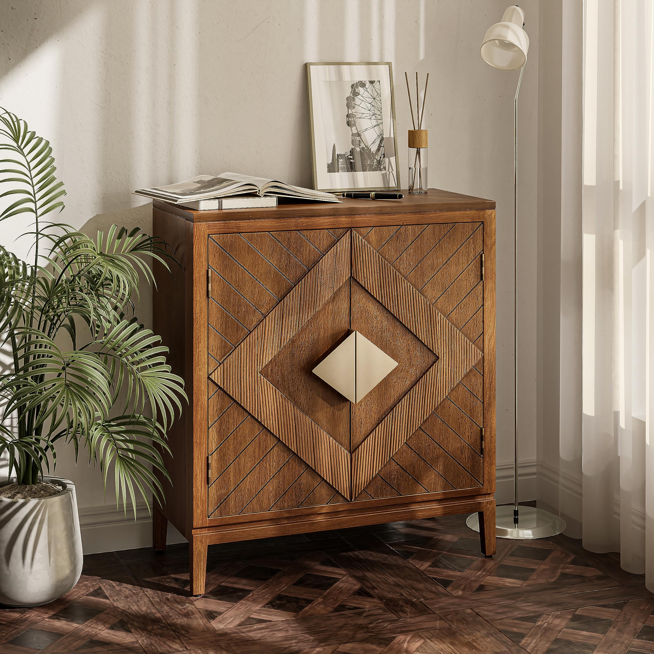 COZAYH Farmhouse Storage Cabinet Accent Sideboard Wood Buffet Cabinet with 2-Door for Living Room, Hallway, Bedroom, Dining Room