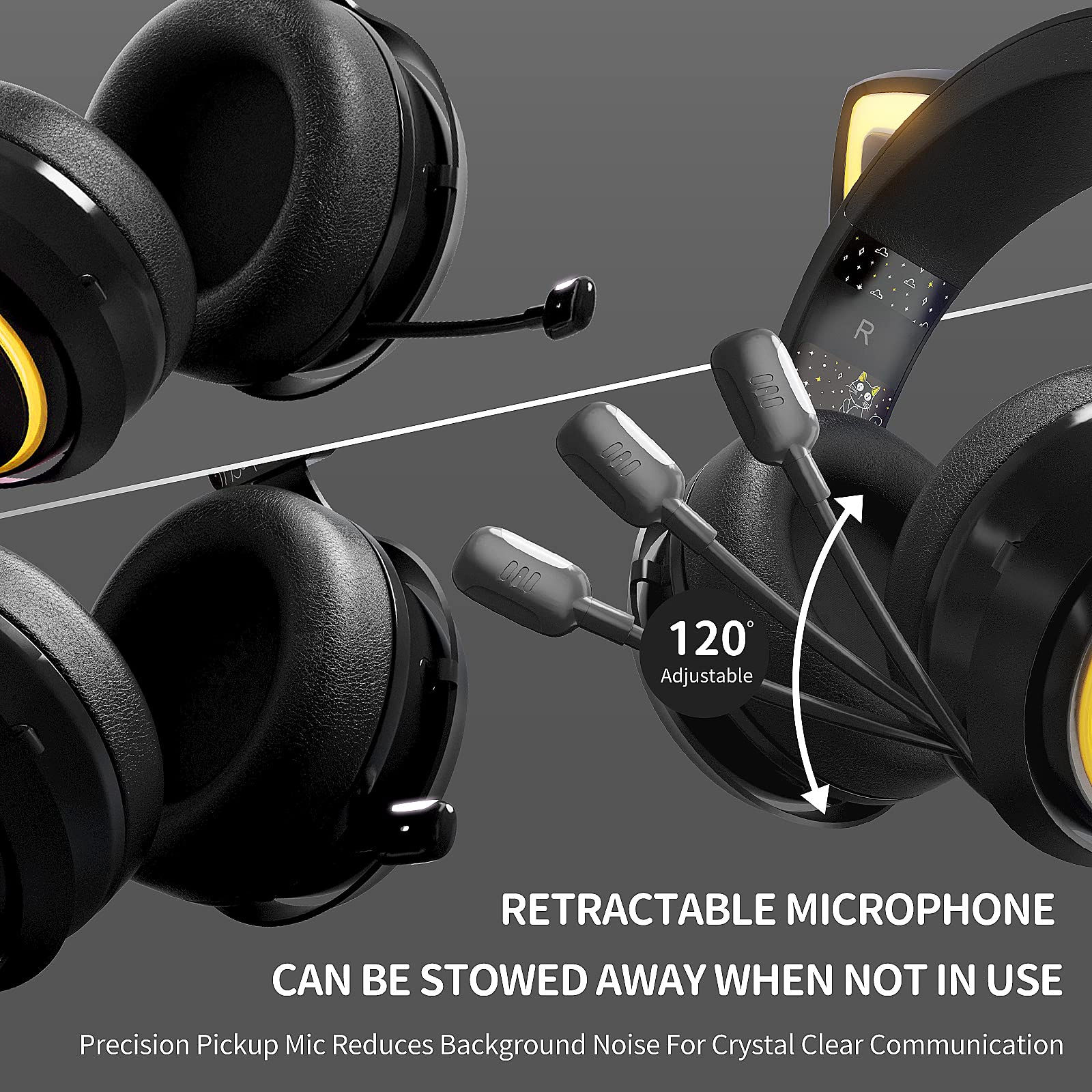 SOMIC Cat Ear Headphones, 2.4G/Bluetooth Wireless Gaming Headset for PS5, PS4, PC with RGB Lights and Retractable Mic, 10Hrs Playtime, 7.1 Surround Sound for Laptop, Smartphone-GS510 Pro - Black