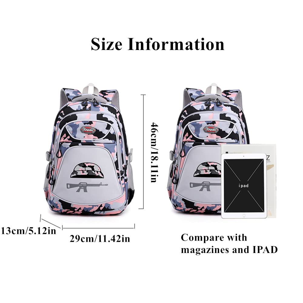Camo Kids Backpack Elementary School Schoolbag Boys and Girls Lightweight Travel Bag