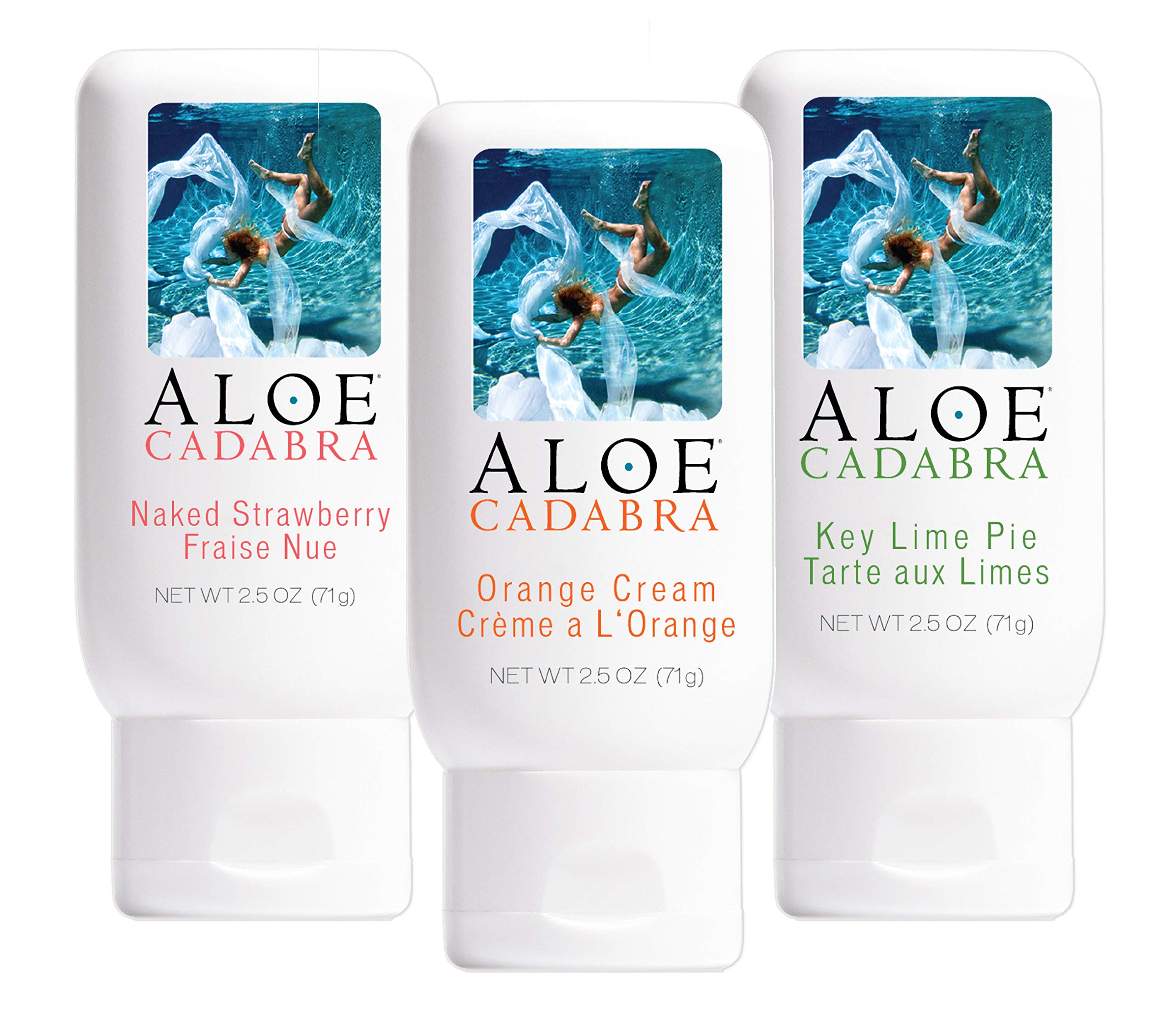 Aloe Cadabra Variety Pack Personal Lubricant, Travel Bundle, Organic Aloe Lube for Men, Women, and Couples, Non-Staining, pH Balanced (Naked Strawberry, Orange Cream, Key Lime Pie, 3 Pack, 2.5 Ounces)