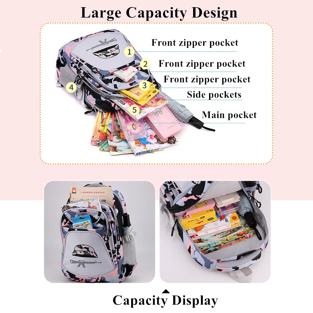 Camo Kids Backpack Elementary School Schoolbag Boys and Girls Lightweight Travel Bag