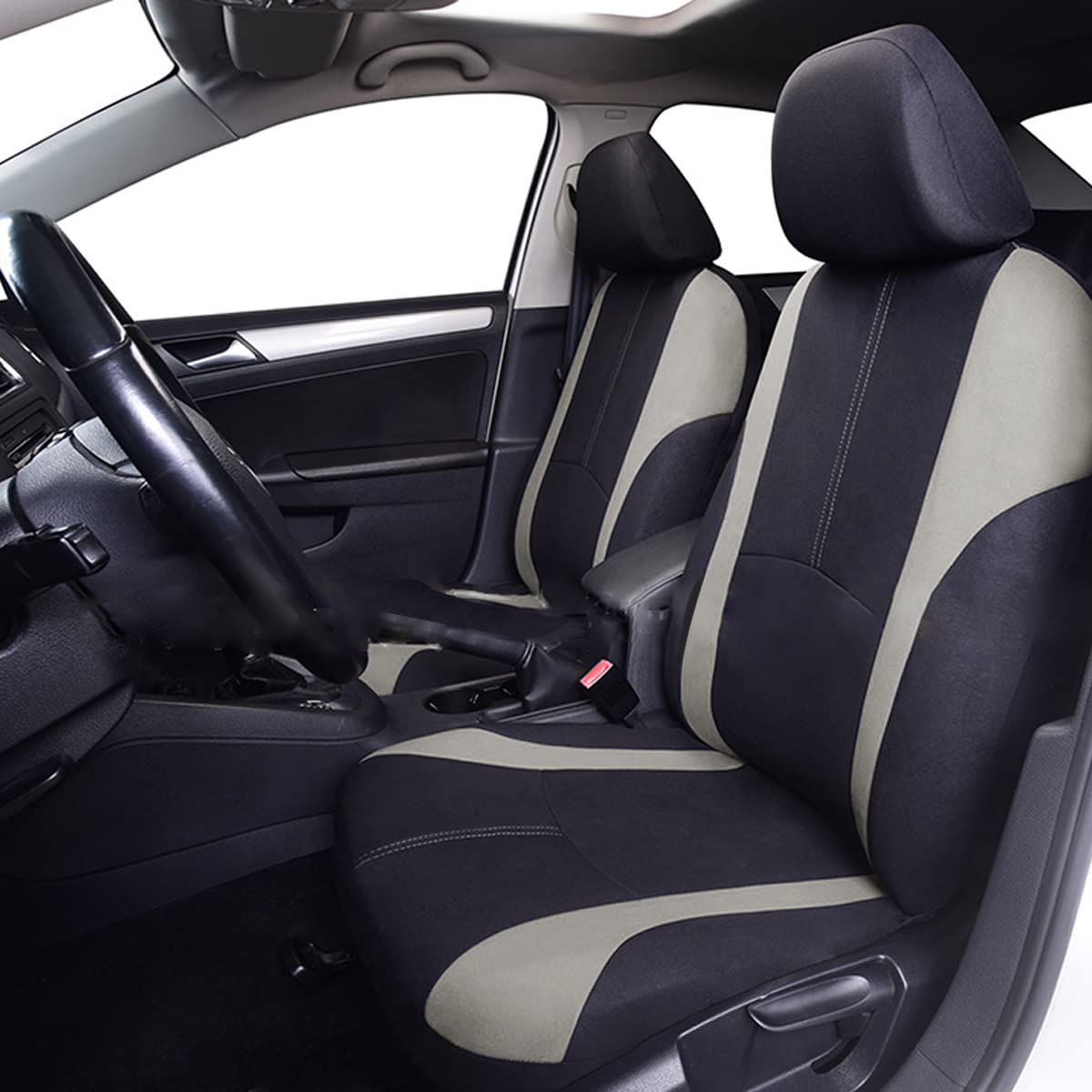 AICEL 9 Piece Car Seat Covers Full Set, Front and Rear Split Bench Auto Seat Protectors, Universal Two-Tone Washable Automotive Seat Covers (Gray)