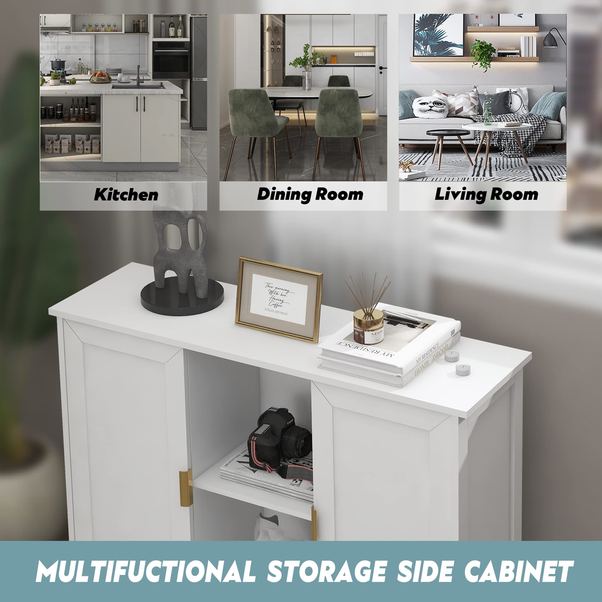 TaoHFE White Storage Cabinet, Credenza Buffet Cabinet Wooden Coffee Bar Cabinet Buffet Table White Sideboard Thin Cabinet for Narrow Spaces Entry Cabinet Hallway Cabinet for Kitchen