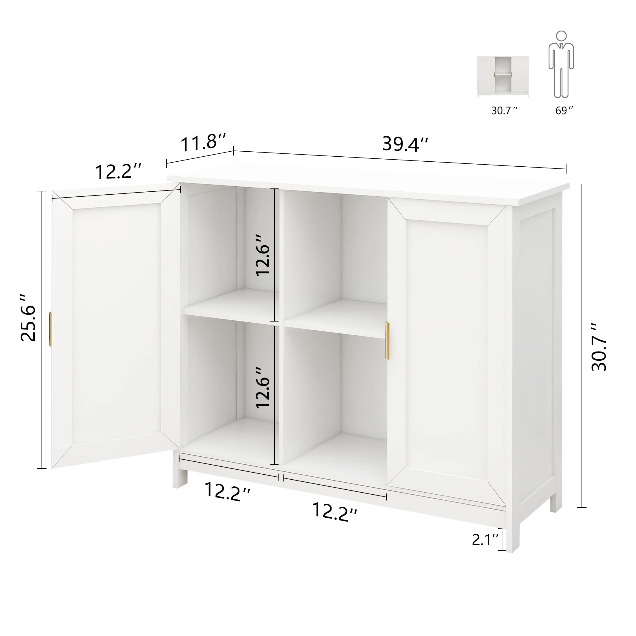 TaoHFE White Storage Cabinet, Credenza Buffet Cabinet Wooden Coffee Bar Cabinet Buffet Table White Sideboard Thin Cabinet for Narrow Spaces Entry Cabinet Hallway Cabinet for Kitchen