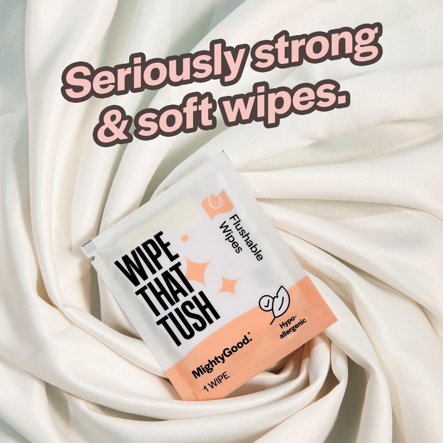 MightyGood. Wipe That Tush On-The-Go Flushable Wet Wipes - 4 Pack, 120 Wipes - Individually Wrapped Extra-Large Wipes with Aloe - Hypoallergenic & Unscented - Septic and Sewer Safe