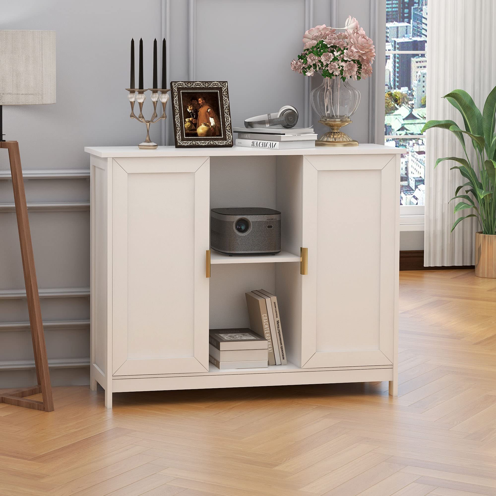 TaoHFE White Storage Cabinet, Credenza Buffet Cabinet Wooden Coffee Bar Cabinet Buffet Table White Sideboard Thin Cabinet for Narrow Spaces Entry Cabinet Hallway Cabinet for Kitchen