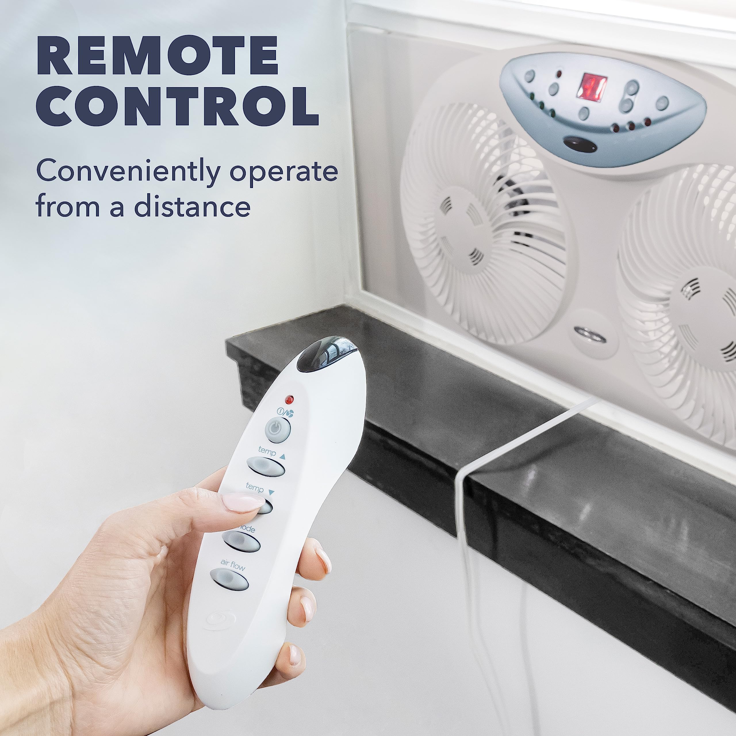 Bionaire Window Fan with Twin 8.5-Inch Reversible Airflow Blades and Remote Control, White