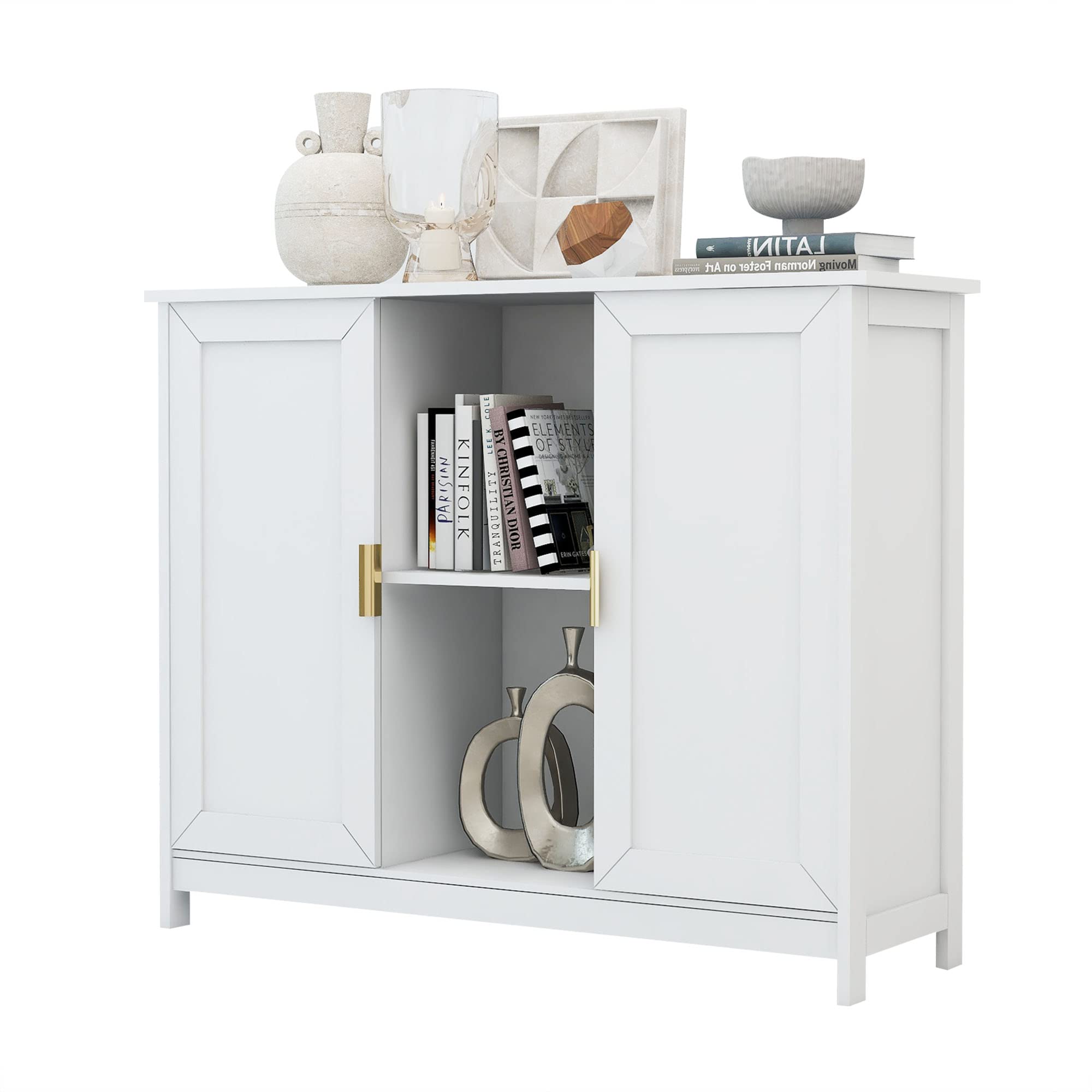 TaoHFE White Storage Cabinet, Credenza Buffet Cabinet Wooden Coffee Bar Cabinet Buffet Table White Sideboard Thin Cabinet for Narrow Spaces Entry Cabinet Hallway Cabinet for Kitchen