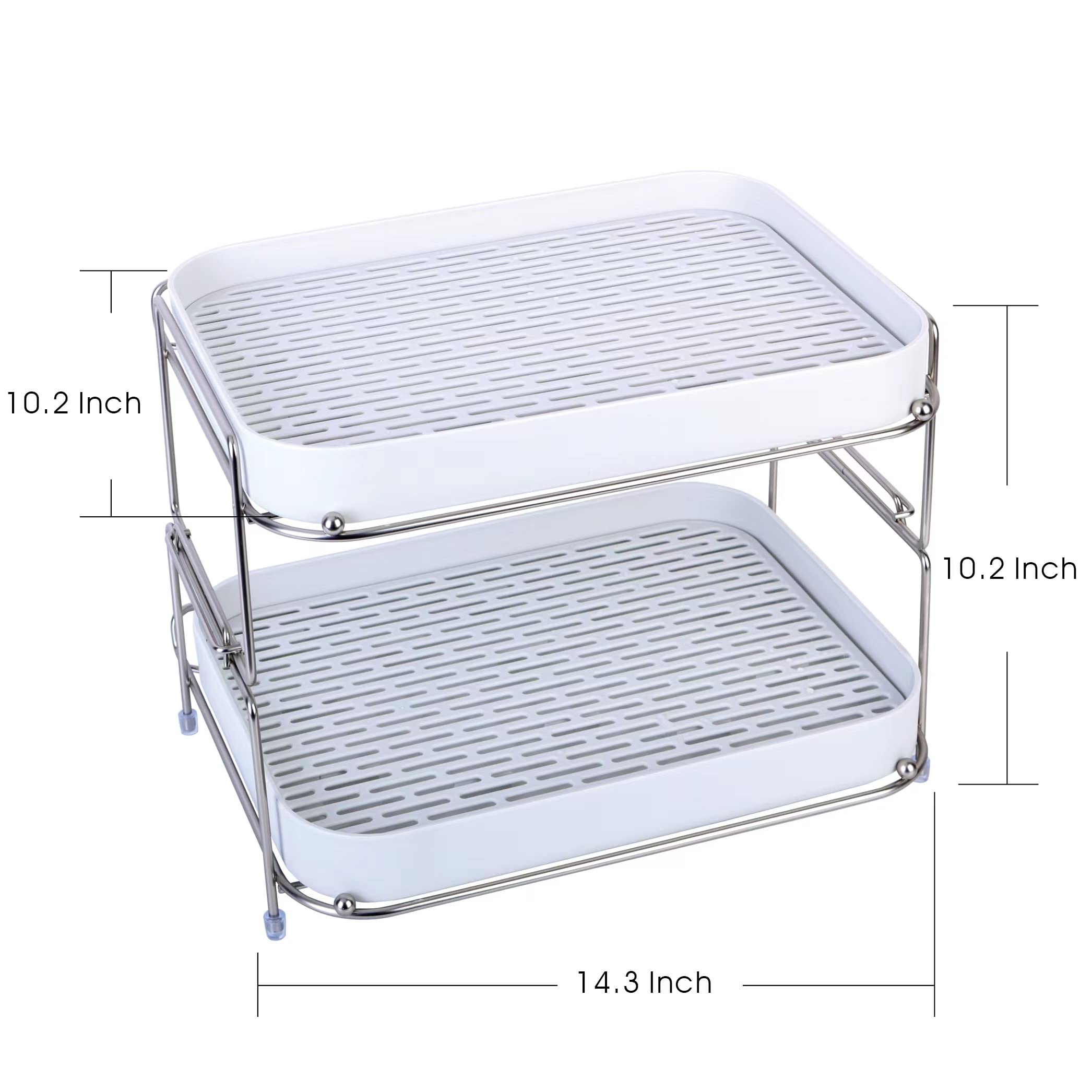 Zosenley 2-Tier Cups Mugs Drying Rack with Drain Tray , Kitchen Storage Organizer Shelf for Drinking Glass Bottle Bowls
