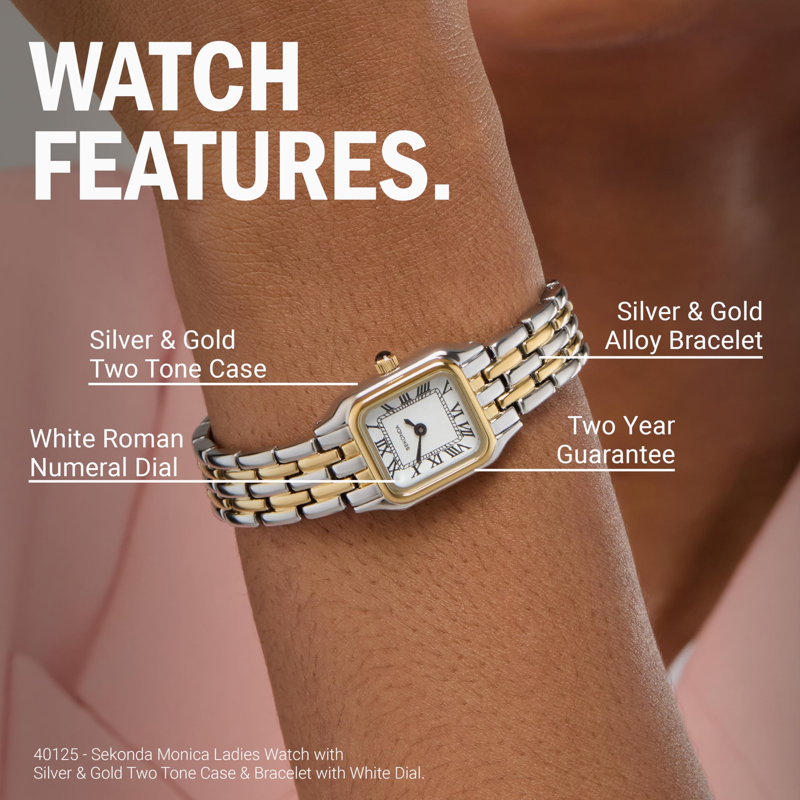 Sekonda Monica Ladies 20mm Quartz Watch in White with Analogue Display, and Two Tone Alloy Strap 40125