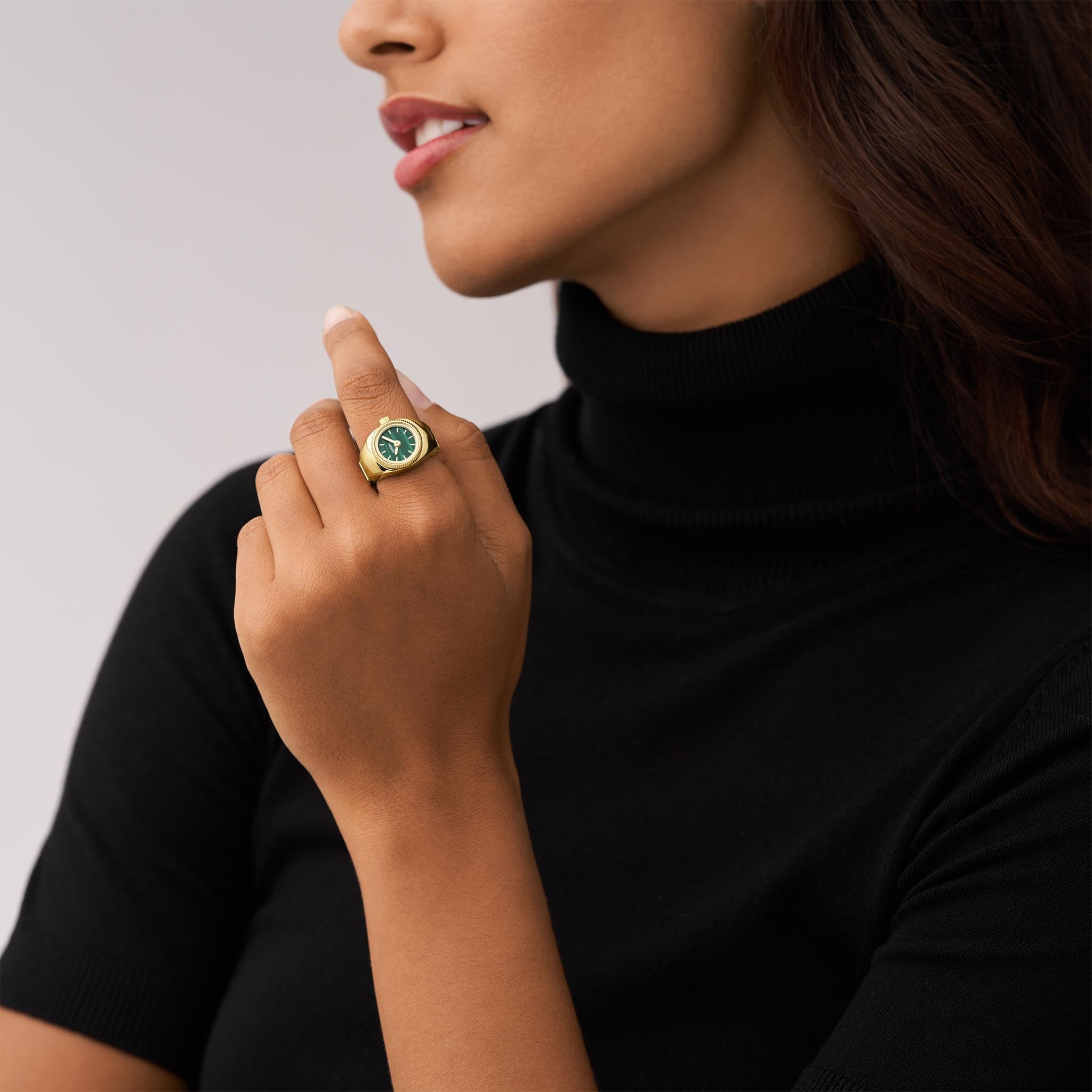 Fossil Women's Quartz Stainless Steel Two-Hand Watch Ring, Color: Gold/Green (Model: ES5308)